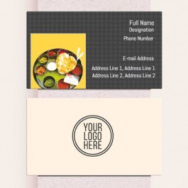 Well crafted mess visiting card with few food items and neat white ...